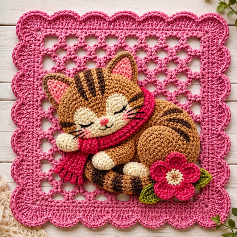 Crochet Sleeping Cat on a Lace Square - Pattern - Creative ...