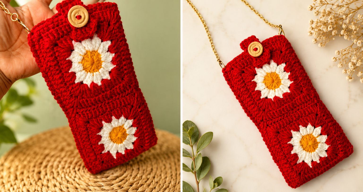 Crocheted Cell Phone Bag With Squares - Pattern - Creative ...